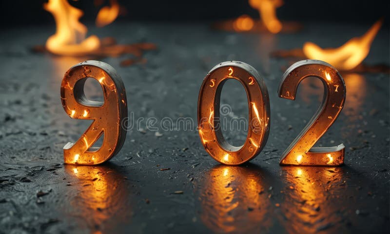 The Numbers 902 are Illuminated by Warm Orange Light, Casting ...