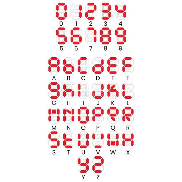 Numbers and Letters Set in Digital 7 Segment Style Stock Illustration ...