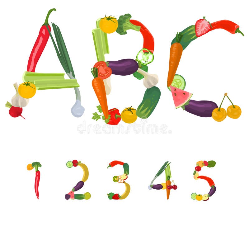 Numbers Made of Fruits and Vegetables Stock Vector - Illustration of ...