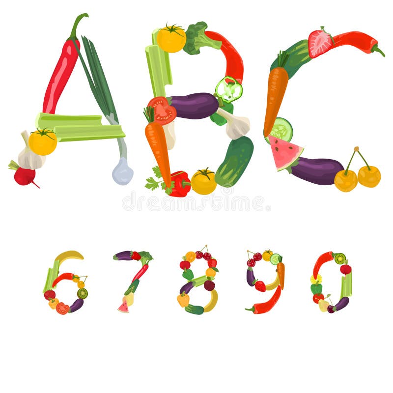 Numbers Made of Fruits and Vegetables Stock Vector - Illustration of ...