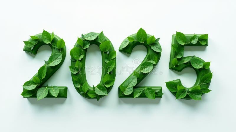 Numbers 2025 Made of Green Leaves. Top View, White Background Stock ...
