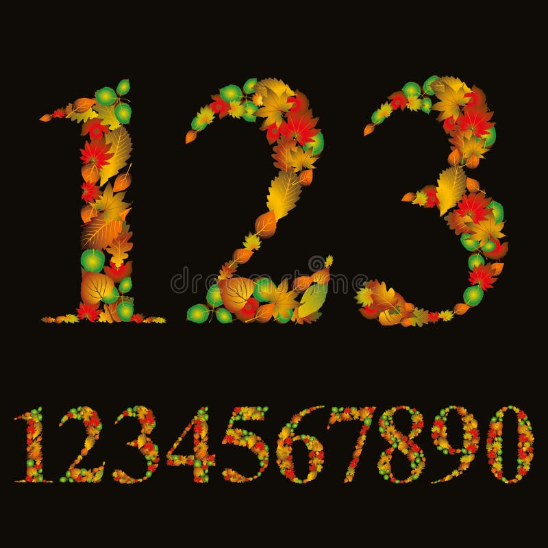 Numbers Made with Leaves, Floral Numerals Set, Vector Illustration ...
