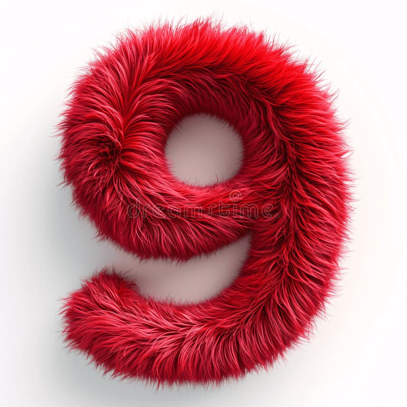 Number 9 Made of Soft Red Fur. Hairy Typography Isolated on White ...