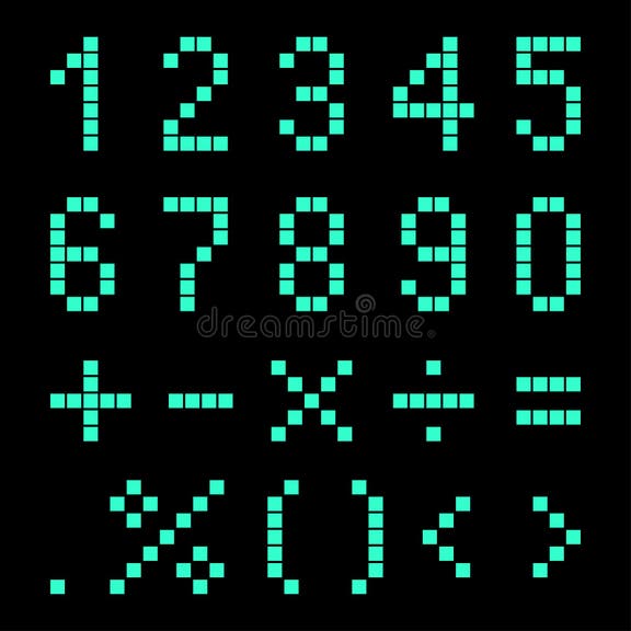 Numbers and Mathematical Signs from Pixels. Stock Vector - Illustration ...