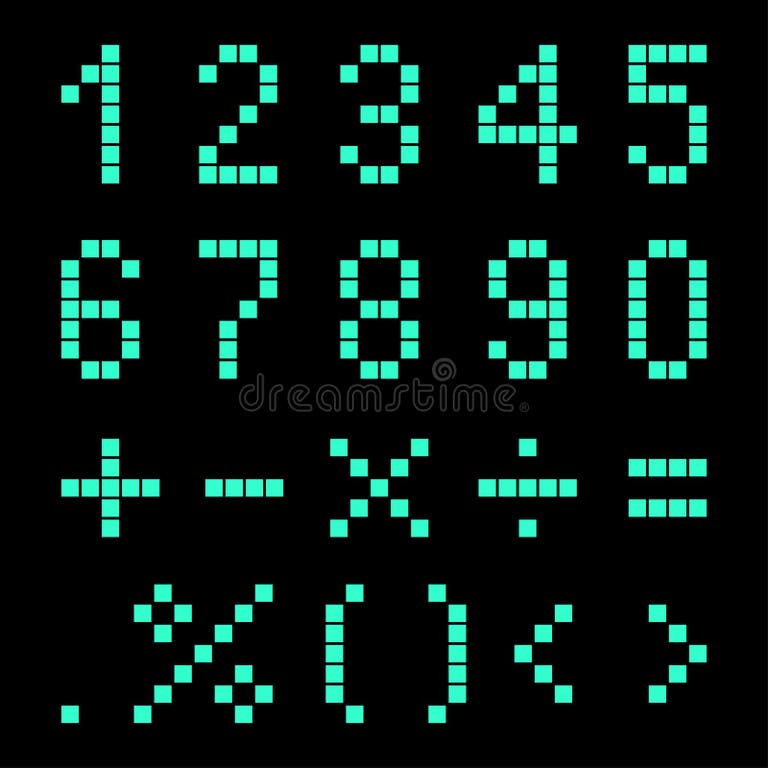 Numbers and Mathematical Signs from Pixels. Stock Vector - Illustration ...