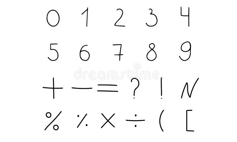 Numbers and Mathematical Signs and Symbols. Handwritten Stock Vector ...