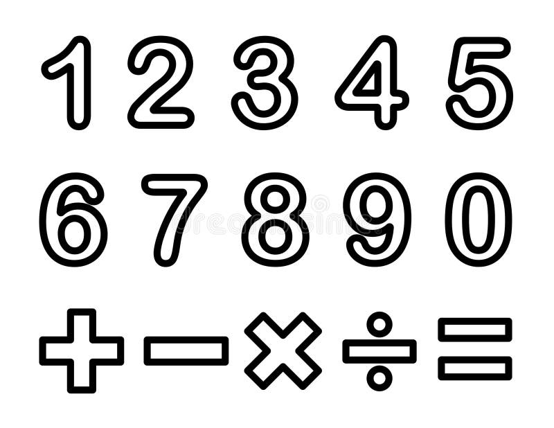 Numbers and Mathematics Symbols Coloring Page for Children Stock Vector ...