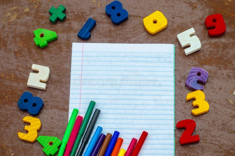 Numbers, notebook, pens stock photo. Image of fruit, autumn - 79217476