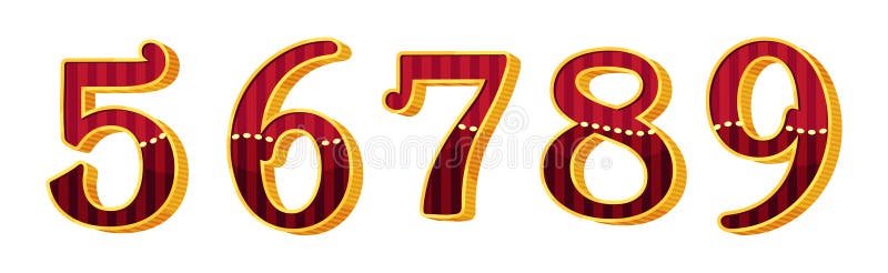 Numbers and Numerals in Circus Style with Volume Funfair Type Symbol ...