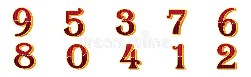Numbers and Numerals in Circus Style with Volume Funfair Type Symbol ...