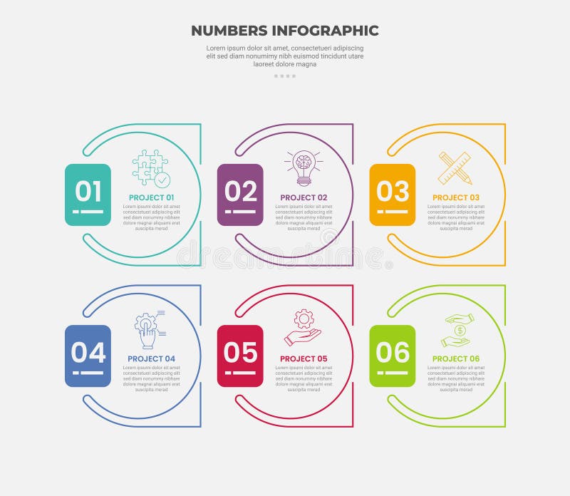 Numbers or Numerical Infographic Outline Style with 6 Point Template ...