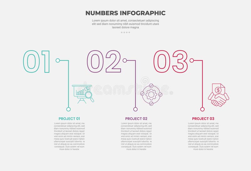 Numbers or Numerical Infographic Outline Style with 3 Point Template ...