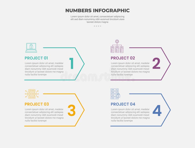Numbers or Numerical Infographic Outline Style with 4 Point Template ...
