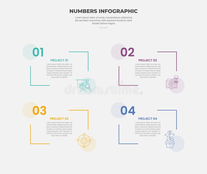 Numbers or Numerical Infographic Outline Style with 4 Point Template ...