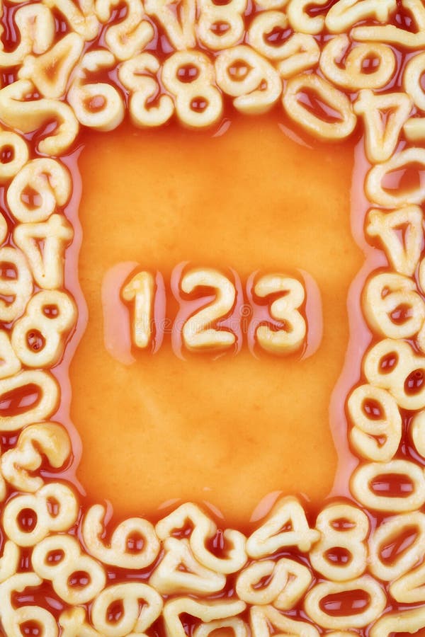 Numbers One, Two and Three in Tomato Pasta Sauce Stock Image - Image of ...