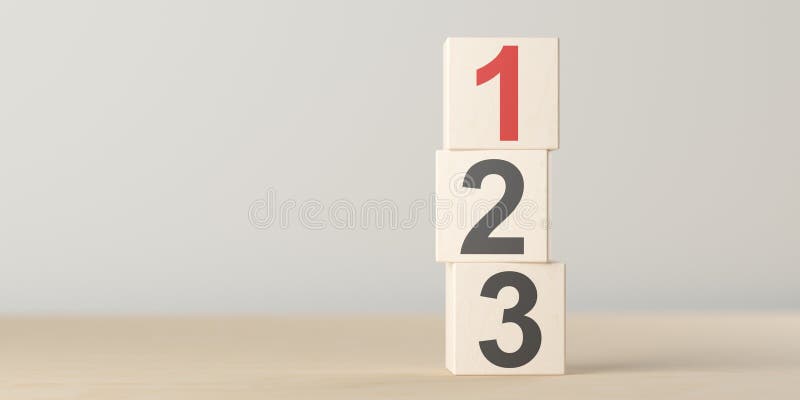 Numbers One, Two and Three on Wooden Blocks Standing on Table, Plan ...