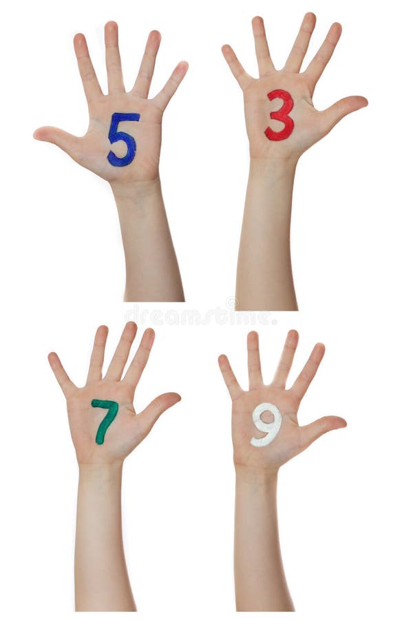 Numbers Painted on Children Hands. Rises Up Hands. Stock Image - Image ...