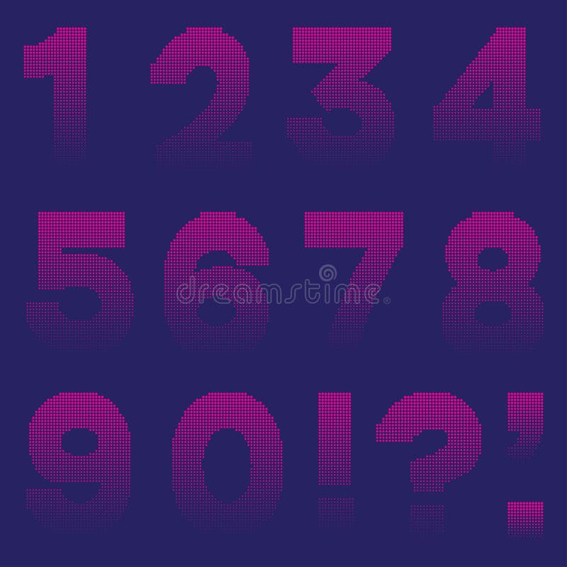 Numbers and Punctuation Mark with Magenta Circular Halftone Dot Pattern ...