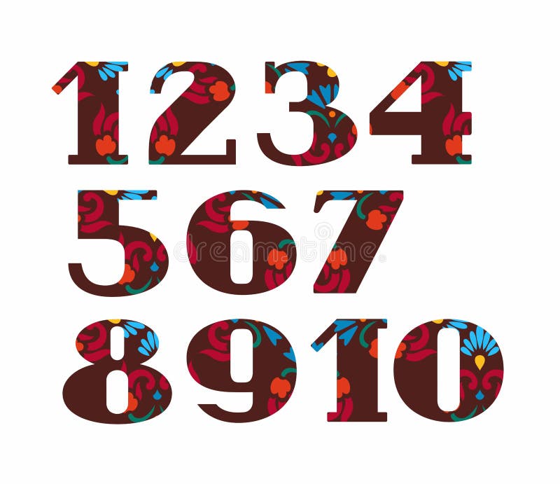 Numbers Red Flowers Vector Brown Stock Illustrations – 3 Numbers Red ...