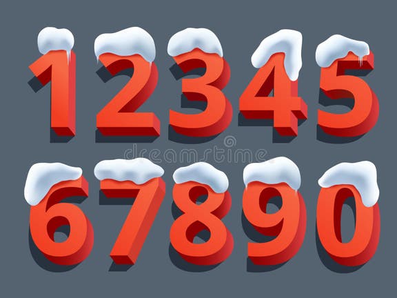 Numbers Red Set with Snow. Collection of Ten Red Numbers Under Snow. 3d ...