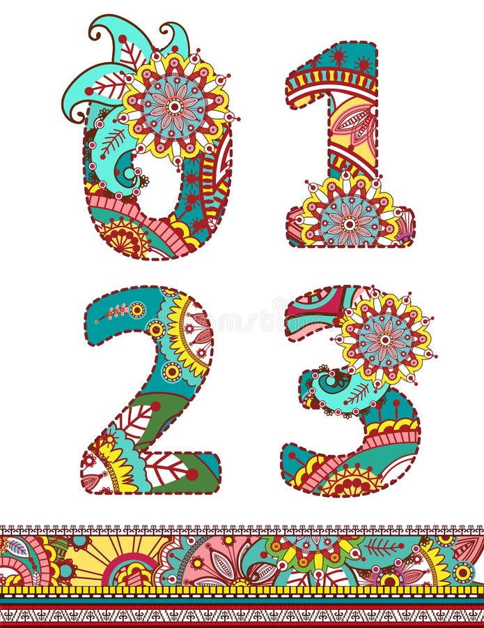 Floral Colorful Numbers Set. Vector Illustration. Stock Vector ...