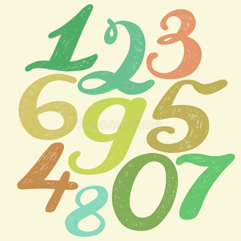 Numbers Set in Hand Drawn Calligraphy Style. Stock Vector ...