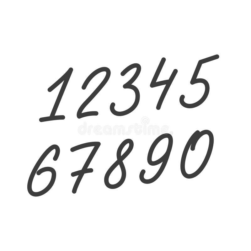 Numbers in Set. Handwritten Vector Lettering Numbers from 0 To 9 Stock ...