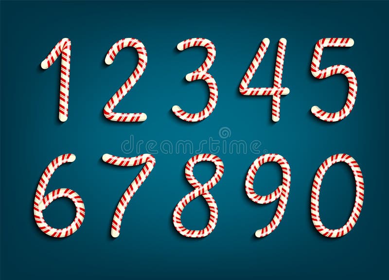 Numbers Set in Red and White Swirl Candy Lollipop Style. Vector ...