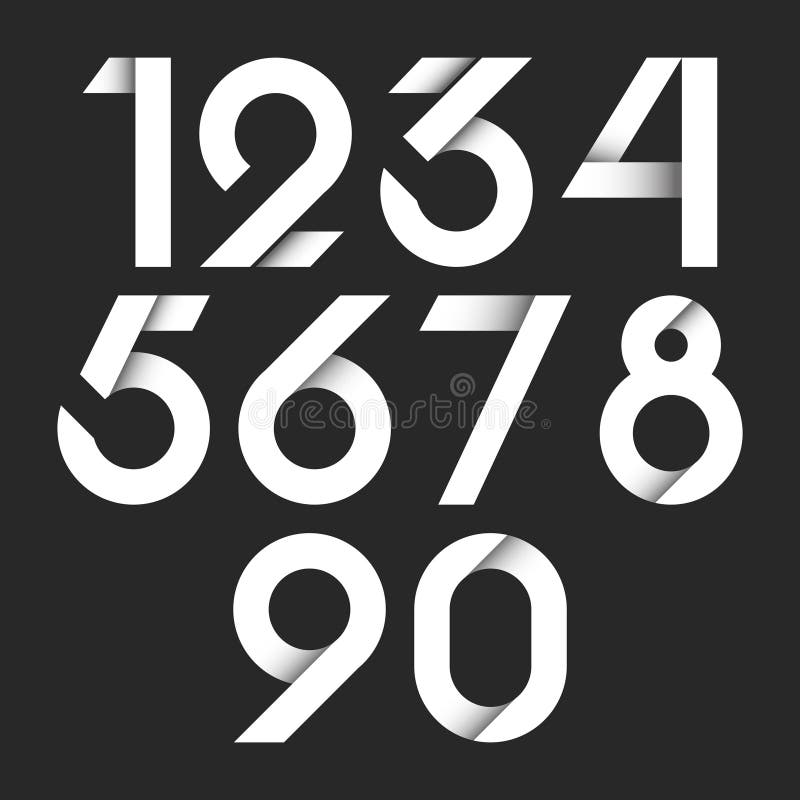 Numbers Set, White Wide Line Style with 3d Effect Shadows, Idea ...