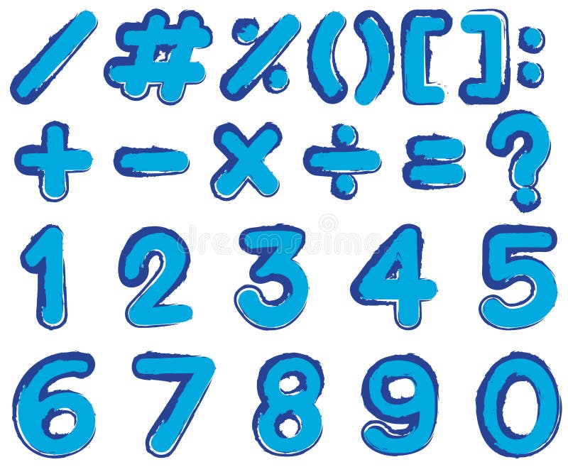 Numbers and Signs in Blue Color Stock Vector - Illustration of clipping ...