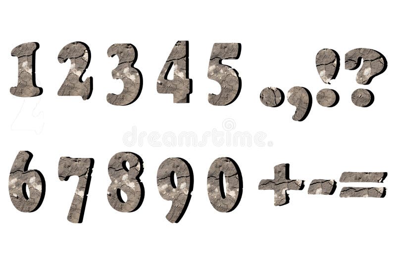 Numbers and Signs with Cracks on White Background Stock Illustration ...