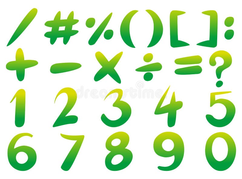 Numbers and Signs in Green Color Stock Vector - Illustration of ...