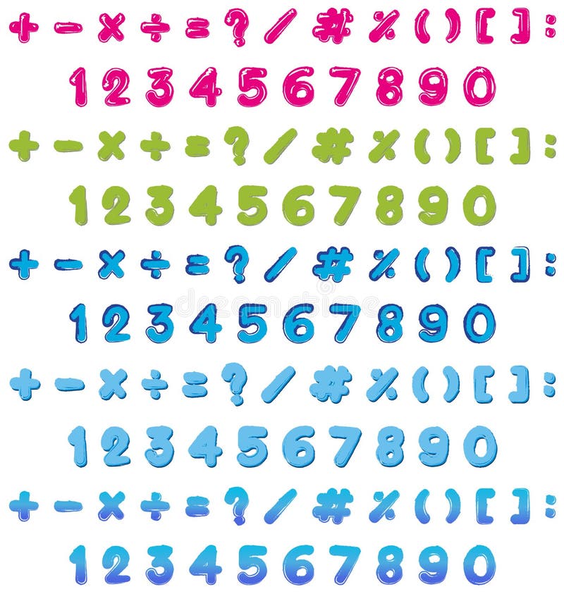 Numbers and Signs in Three Colors Stock Illustration - Illustration of ...
