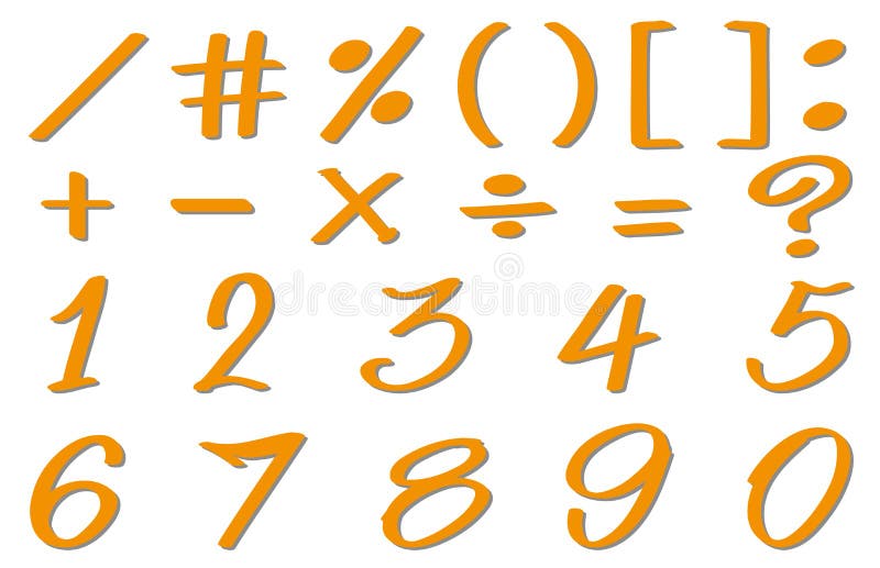 Numbers and Simple Signs in Orange Color Stock Vector - Illustration of ...