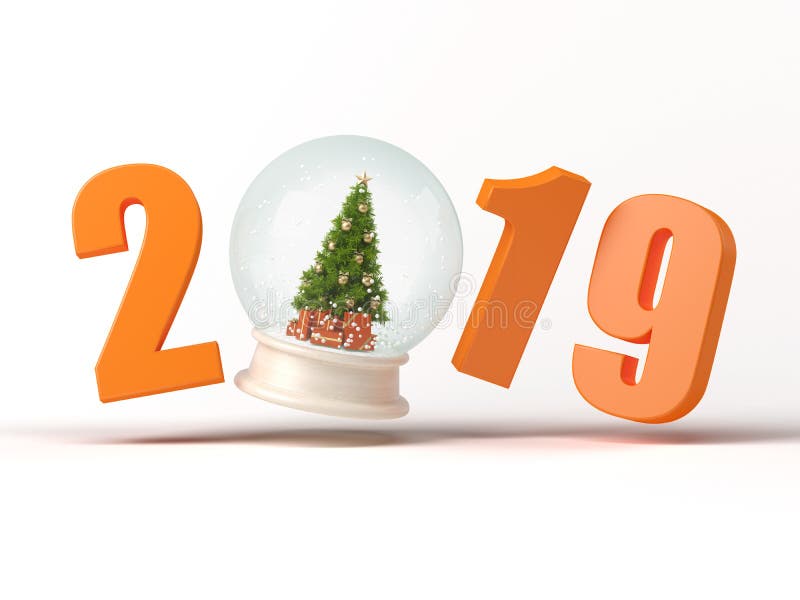 2019 Numbers with Snow Ball 3D Illustration Stock Illustration ...