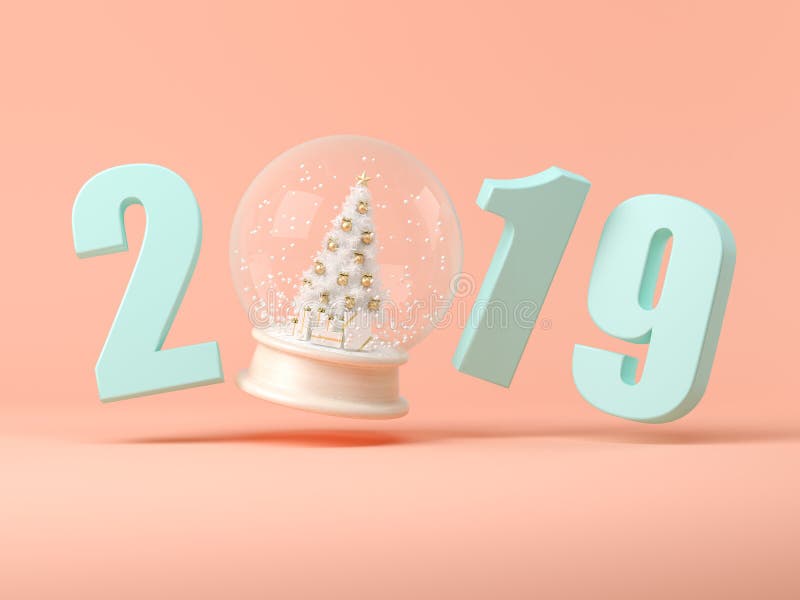 2019 Numbers with Snow Ball 3D Illustration Stock Illustration ...