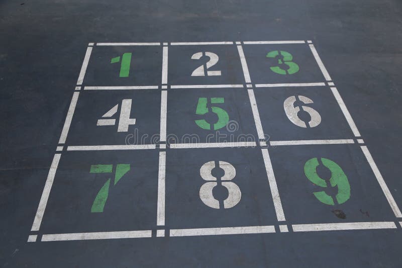 The Numbers 0 To 9, Painted on the Asphalt in White, with Green Numbers ...