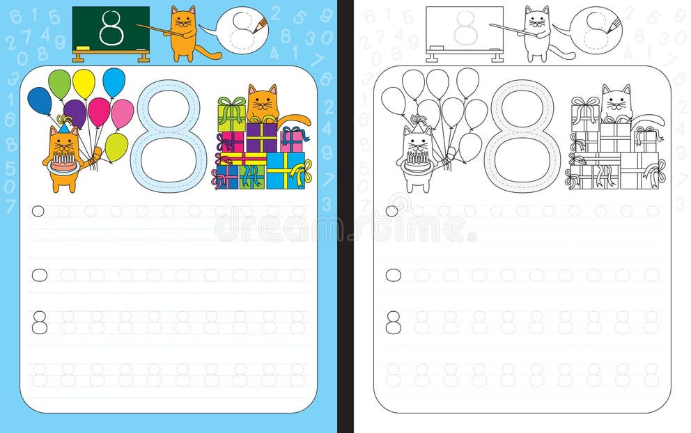 Numbers Tracing Worksheet stock vector. Illustration of gift - 93534499