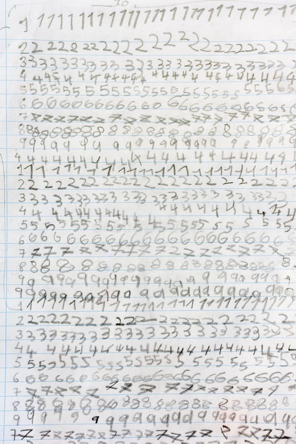 Numbers Written by a Child Repeated on the Sheet of Paper Notebook at ...