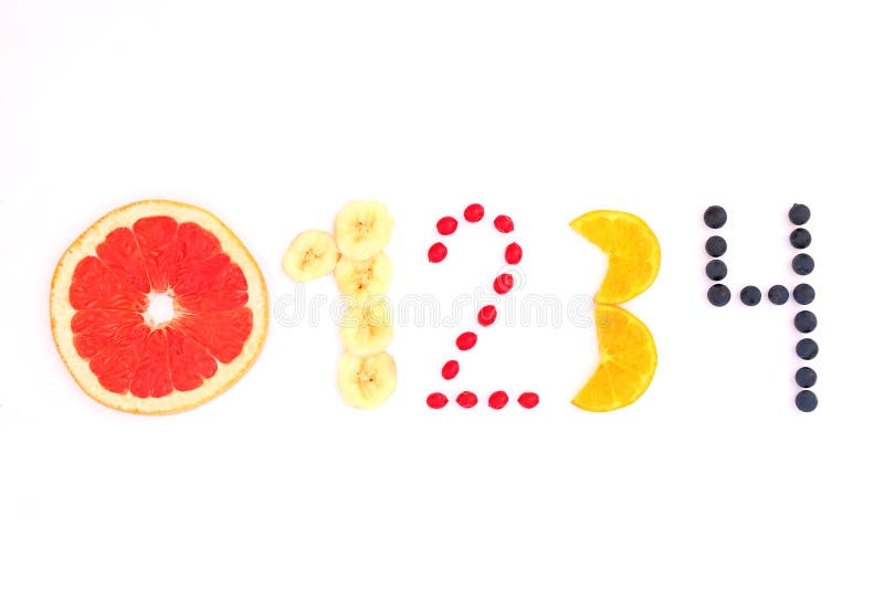 Numbers from Five To Nine Made of Fruit and Berries on White Background ...