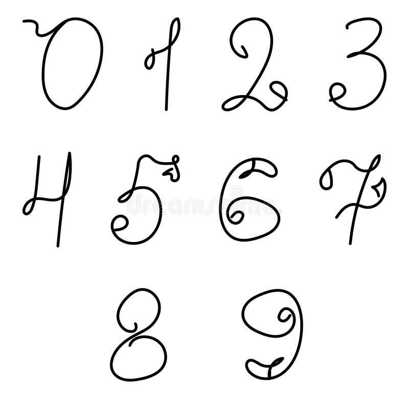 Numbers from Zero To Nine, Doodle Numbers Silhouette Isolated on White ...