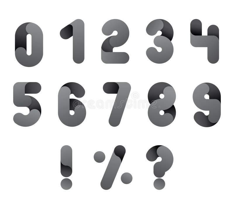 Numeral Alphabeth. Black and White Number Set. Isolated Vector. Stock ...