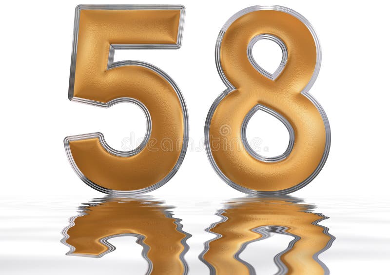 Numeral 58, Fifty Eight, Reflected on the Water Surface, Isolate Stock ...