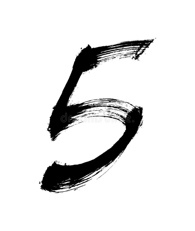 Numeral Five Drawn with a Brush.Hand Drawn Vector Illustration. Stock ...