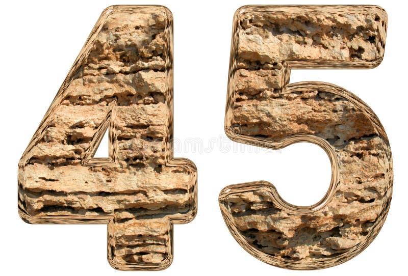 Numeral 45, Forty Five, Isolated on White, Natural Limestone, 3d ...