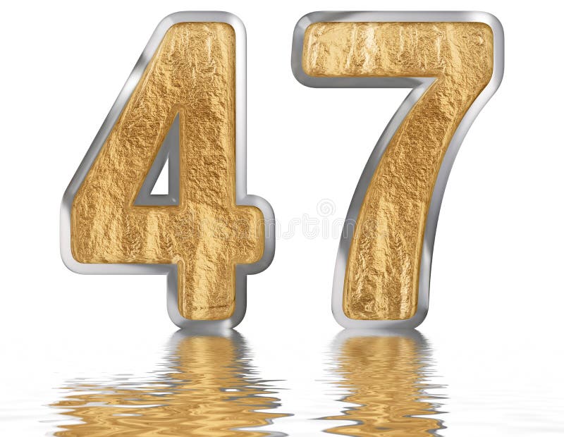 Numeral 47, Forty Seven, Reflected on the Water Surface, Isolated on ...