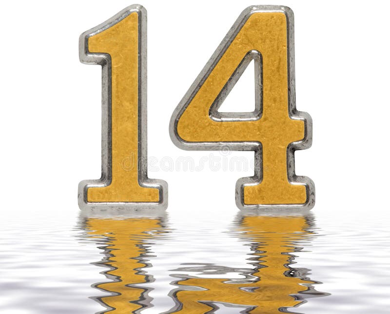 Numeral 14, Fourteen, Reflected on the Water Surface, O Stock ...