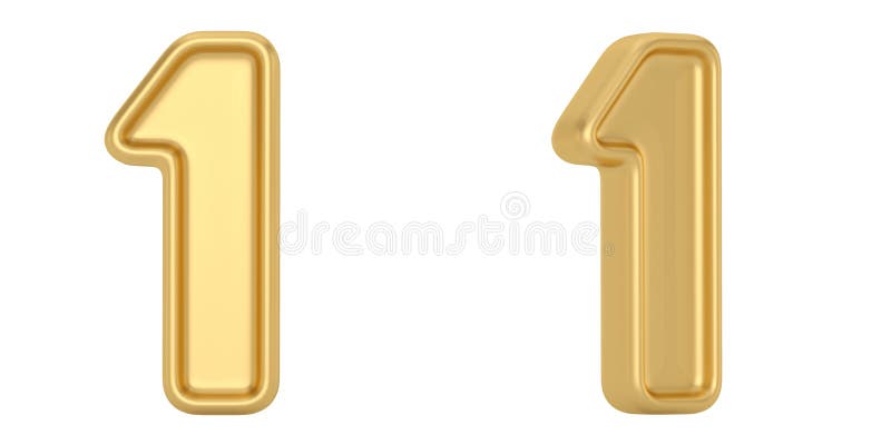 Numeral 1 from Gold Solid Alphabet Isolated on White Background. 3D ...
