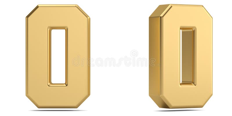 Numeral 0 from Gold Solid Alphabet Isolated on White Background. 3D ...