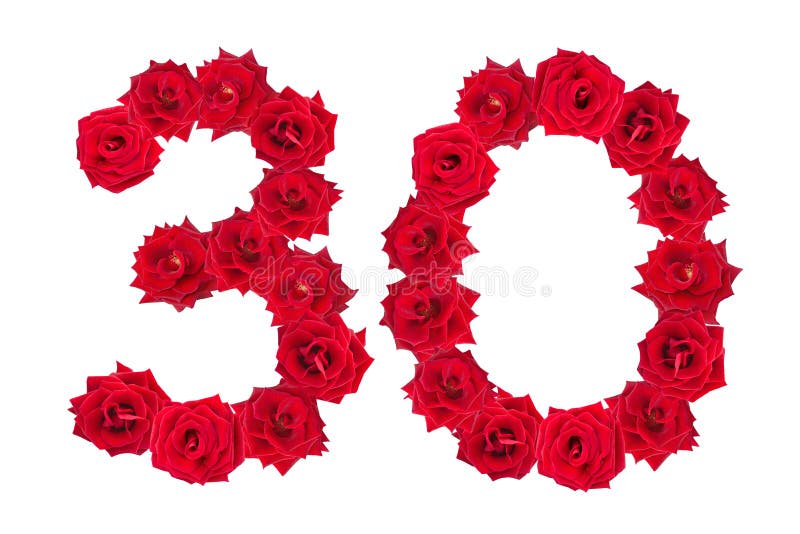 Numeral 30 Made of Red Roses on a White Isolated Background. Element ...